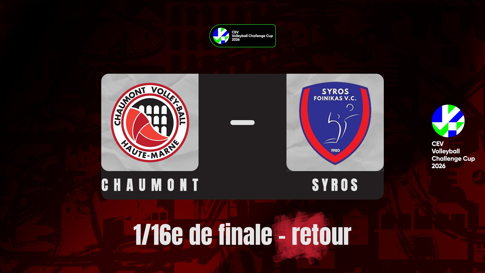 Challenge Cup : le CVB52 retrouvera Syros à Palestra le 6 janvier 2026 ! - CVB 52